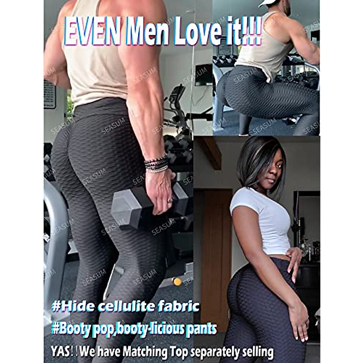 SEASUM Women's High Waist Yoga Pants Tummy Control Slimming Booty Leggings Workout Running Butt Lift Tights S A-Black