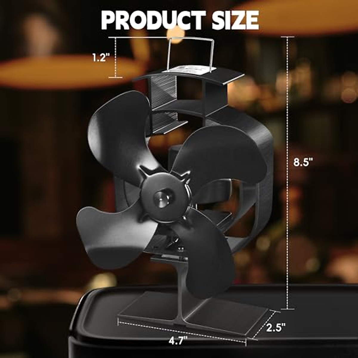 KIAADSY Wood Stove Fan, 4Blades Fireplace Fan Heat Powered for Wood/Fireplace/Log Burner, Efficiently Circulate Warm Air, Silent Design Stove Fan