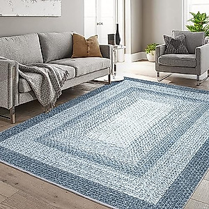 GlowSol Geometric Area Rug 5x7 for Living Room Bedroom Blue Bordered Rug Soft Boho Area Rug Soft Low Pile Rug Modern Indoor Carpet for Dorm Nursery Kids Room Home Decor