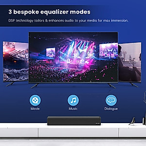 Sound Bar, BESTISAN 50 Watts Soundbar with HDMI, Optical, Coaxial, AUX, USB and Bluetooth Connection, DSP, Bass Adjustable, 16 Inch, Mountable