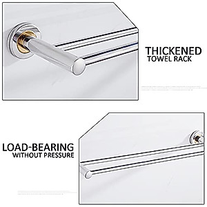 YDYFC European Double Towel Bar Rail, Polished Silver Finish, Wall Mounted Stainless Steel Round Base Towel Holder Rack for Bathroom Hardware and Kitchen, Gold+Silver, 40cm/50cm/60cm/80cm