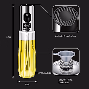 Angel Maks Oil Sprayer for Cooking, Grilling, Broiling, Baking, Olive Oil, Vegetable oil, Seasonings, Vinegar, Air Fryer, Soy sauce, Sunflower oil, Avocado Oil, Mister, Food Safe Glass 100ml/3.4oz