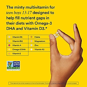 Ritual Teen Vitamins for Boys - Zinc, Vitamin A and D3 for Immune Function Support*, Omega-3 DHA & B12 for Brain Health, Non-GMO, Mint Essenced, 30 Day Supply, 60 Vegan Capsules