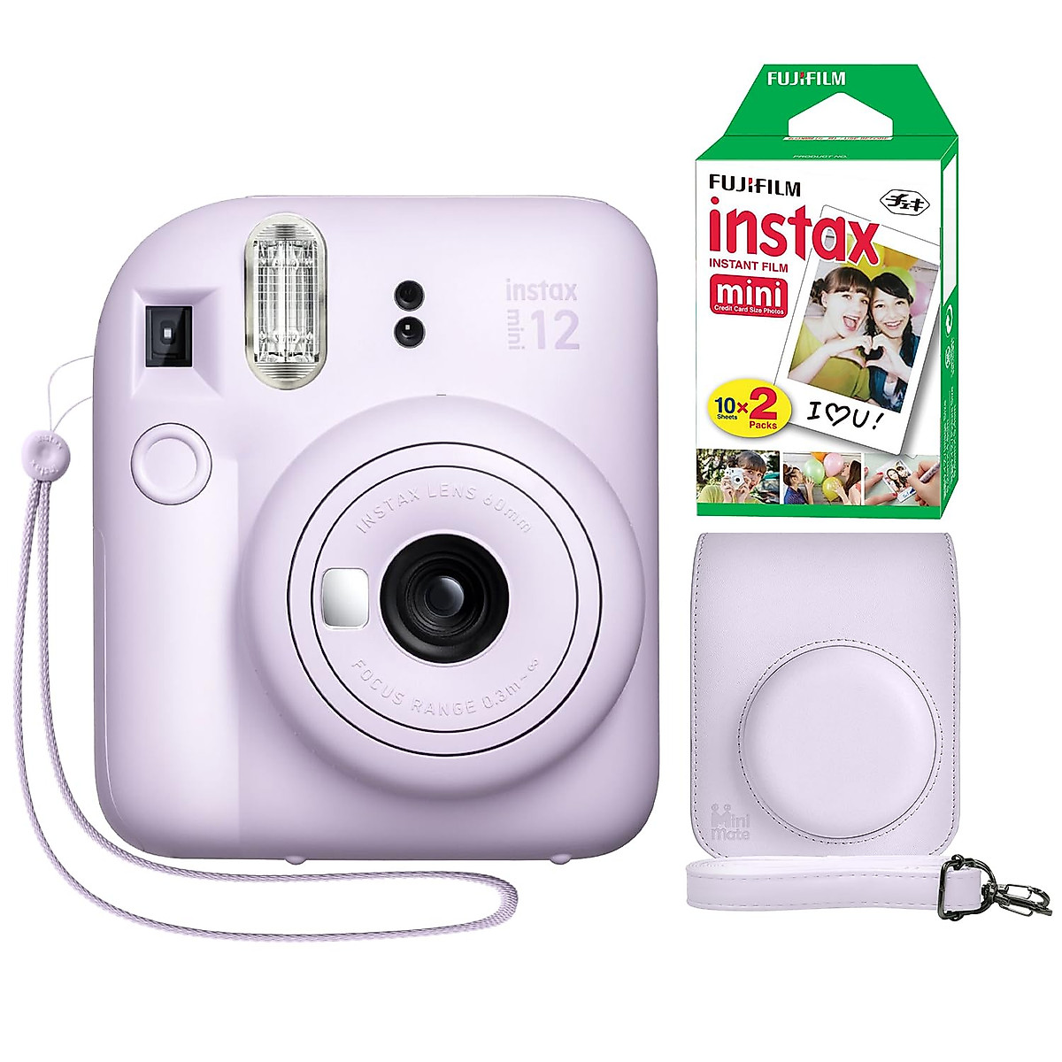 Fujifilm Instax Mini 12 Instant Camera Lilac Purple + Minimate Custom Case + Fuji Instax Film 20 Sheets Twin Pack