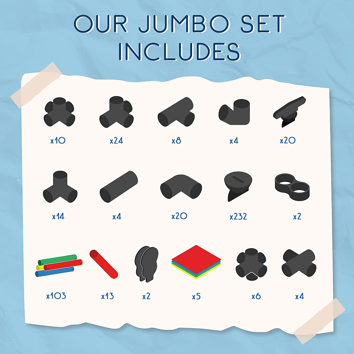 Kids Playground Set - Funphix Jumbo 467-Pc Construction Set with Toddler Slide, Indoor Climbing for Kids, & Jungle Gym - Multifunctional Kids Outdoor Playhouse for Indoor Sports & Outdoor Play Toys