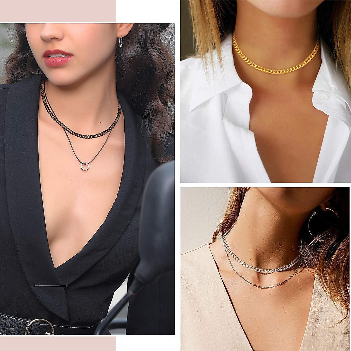 Stainless Steel Chains for Women Necklace 6mm Choker Curb Chain Length 14inch
