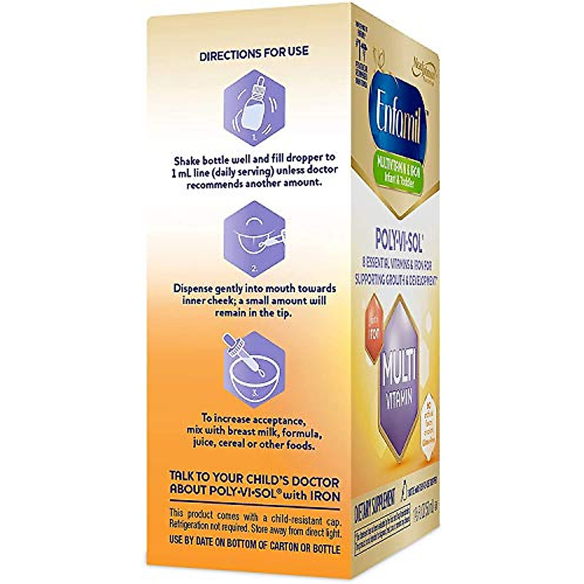 Enfamil Prenatals & Baby Vitamin Poly-Vi-Sol with Iron Multivitamin Supplement Drops for Infants and Toddlers, 50 mL dropper bottle, (Pack of 2)