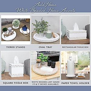 AuldHome Design Beaded Rectangular Tissue Box Cover (White); Rustic Farmhouse Wood Oblong Tissue Holder