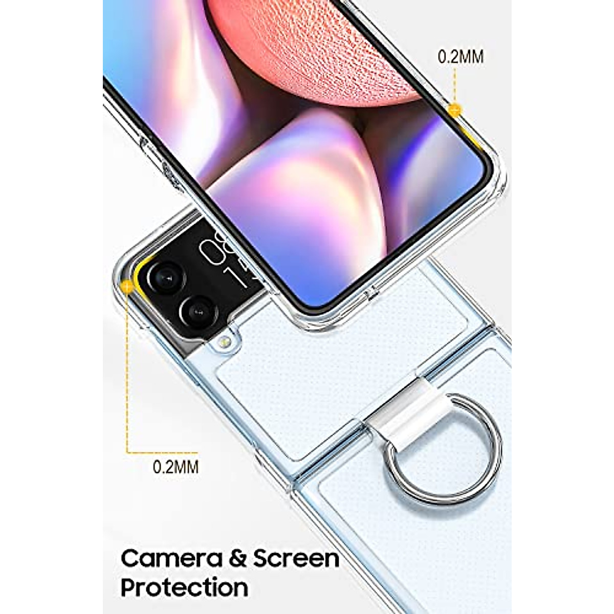 MAKAVO for Samsung Galaxy Z Flip 4 Clear Case with Ring Holder, [Upgraded] Slim Thin Crystal Hard PC Shockproof Protective Phone Cover for Flip4 5G 2022