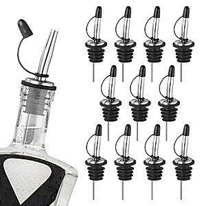 Ohtomber 12PCS Liquor Pour Spout - Stainless Steel Pour Spouts for Liquor Bottles, Speed Tapered Liquor Bottle Pourers for Alcohol with Dust Caps, Olive Oil Dispenser Spout, Bar Accessories Bar Tools