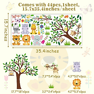 Cartoon Animal Wall Stickers Forest Tree Animal Wall Stickers Jungle Animal Wall Decals Woodland Animal Wall Decals Cute Zoo Animal Wall Stickers for Kids Room Playroom Nursery Decor
