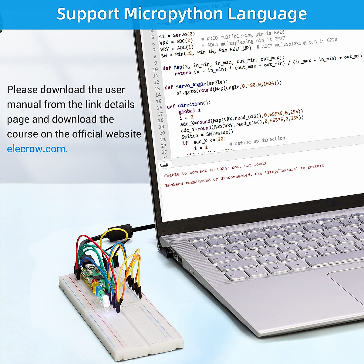 Kits for Raspberry Pi Pico, ELECROW Sensor Advanced Kit for Programming, Pi Pico Micropython 32 Projects Lessons and 32 Modules with Detailed Tutorial for Programmer