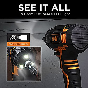 MOTORHEAD 20V ULTRA Cordless Impact Driver Kit, Lithium-Ion, ¼” All-Metal Hex Chuck, Tri-Beam LED, Variable Speed Trigger, 2Ah Battery & Quick Charger, Bag, 16 Accessory Bits, 3 Nut Drivers, USA-Based