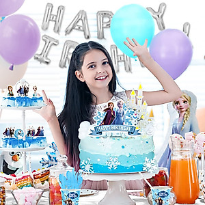 Frozen Party Decorations, Frozen Birthday Party Supplies, Winter Princess Party Decorations Includes Snowflake Balloons, Frozen Plates, Birthday Banner Balloons, Snowflake Birthday Decoration for Girls