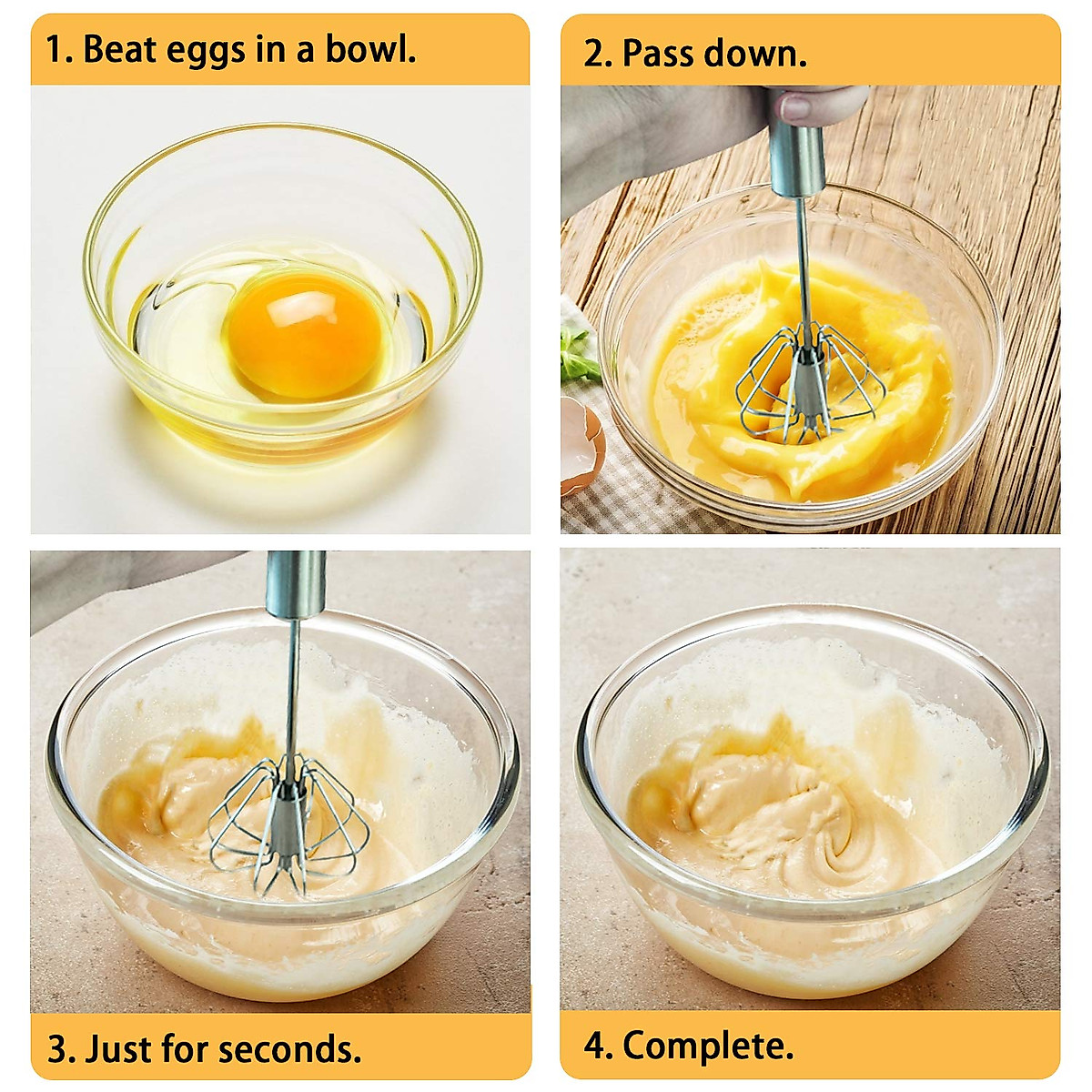 Listenman Danish Dough Whisk Bread Mixer&Egg Whisk Kits, 2 Pack Premium Stainless Steel Dutch Whisk & 1 Pack Hand Push Rotary Whisk Blender Pastry or Pizza Dough Whisk, with a Dough Scraper for Bread