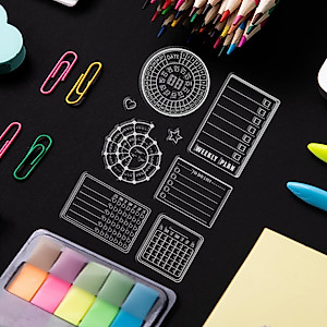 PH PandaHall Clear Label Stamps, Date and Schedule Rubber Stamp Silicone Stamp Background Transparent Stamps for Card Making Photo Album Decoration and DIY Scrapbooking 6.2x4.3inch/16x11cm