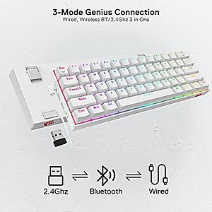 Redragon K530 Pro Draconic 60% Wireless RGB Mechanical Keyboard, BT/2.4Ghz/Wired 3-Mode 61 Keys Compact Gaming Keyboard w/Hot-Swap Socket, Free-Mod Plate Mounted PCB & Clicky Blue Switch