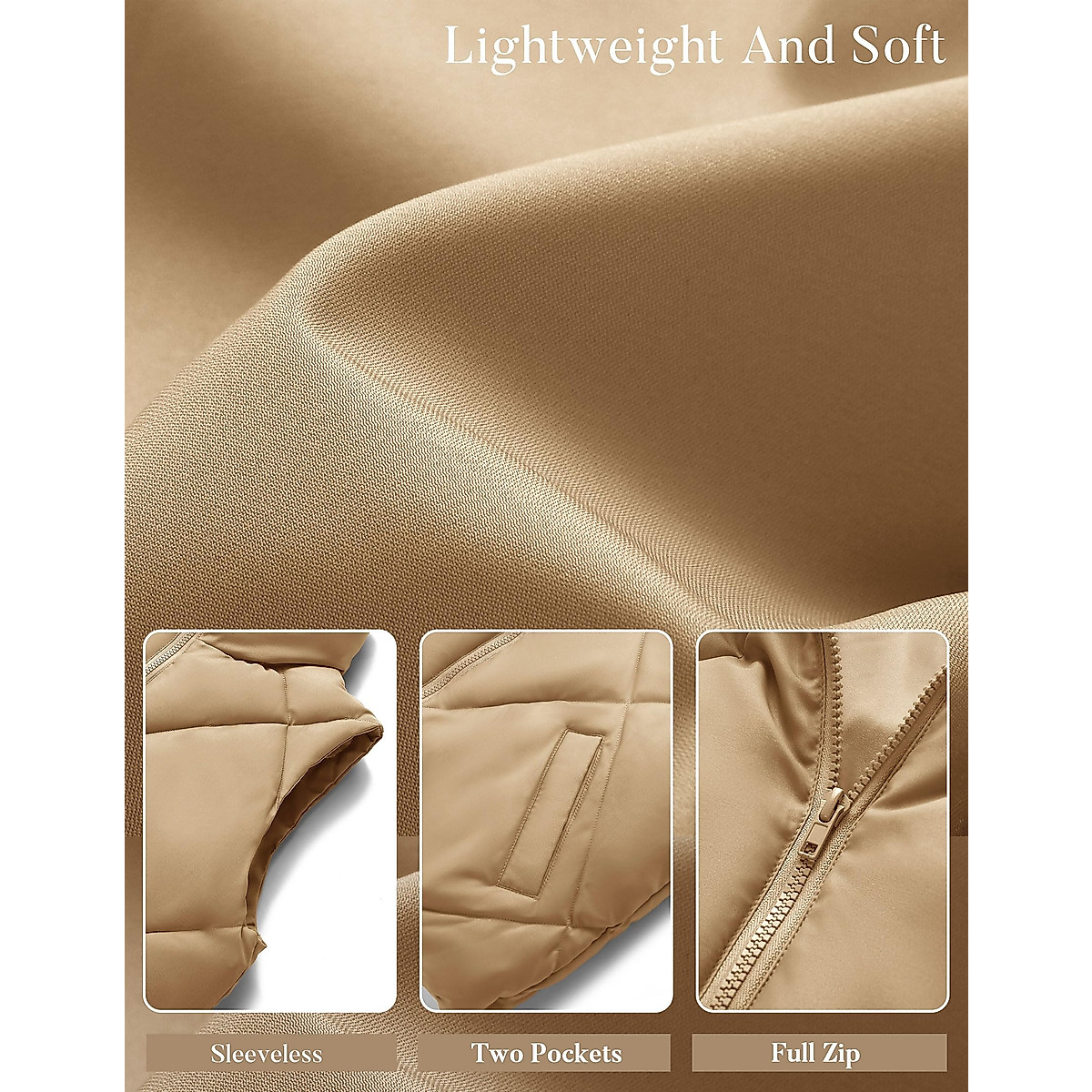 MEROKEETY Womens Puffer Vest Sleeveless Zip Up Quilted Coat Lightweight Stand Collar Gilet Jacket With Pockets Khaki Medium