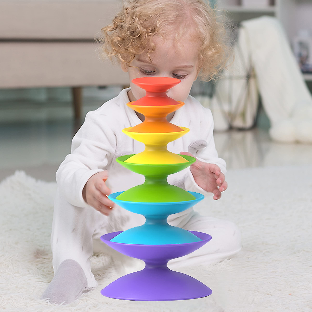 VIPAMZ Rainbow Stacking Toys for Toddlers 1-3,Educational Toddler Spinning Toys, Autism Sensory Toys & Montessori Baby Stacking Toys – Perfect Spin Stacking Toy & Spin Again Toy