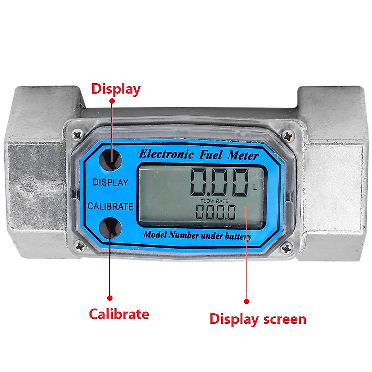 Hilitand Mini Digital Turbine Flowmeter Kerosene Gasoline Fuel Meter 15-120L 1.5inch NPT Blue