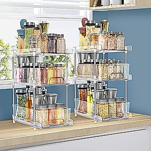 Hsuner 2 Set 3 Tier Clear Under the Sink Organizer Bathroom with Dual Pull-Out Drawers 12 Dividers, Multi-Purpose Storage for Kitchen Pantry, Vanity Skincare and Snacks, Medicine Cabinet Organizer
