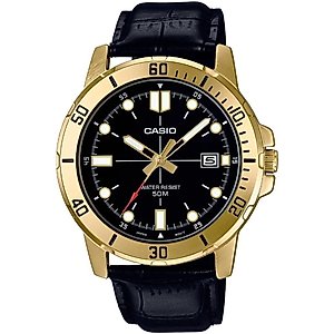 Casio MTP-VD01GL-1EV Men's Enticer Gold Tone Leather Band Black Dial Casual Analog Sporty Watch