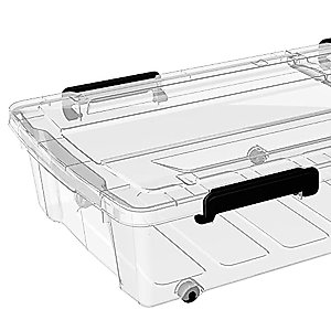 Cetomo Set of 50L*4 Under Bed Storage Container with Lids Storage Container With Durable Buckles Multipurpose Container Chest Wheeled With Lids (C0152*4)