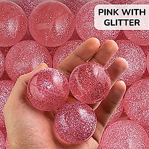 Entervending Bouncy Balls Bulk - Rubber Balls for Kids - Single Color Glitter Bounce Balls - Bundle of 4 packs (100pcs) Large Bouncy Ball 45mm - Ball Vending Machine Toys - Bouncing Balls Party Favors