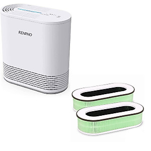 RENPHO Air Purifier for Home RP-AP068W & 2 Pack HEPA Replacement Filter for improving Moist Conditions, 3-Stage Filtration System, Desktop, Table Top, Small Room, RP-AP068-F3, 2 Pack