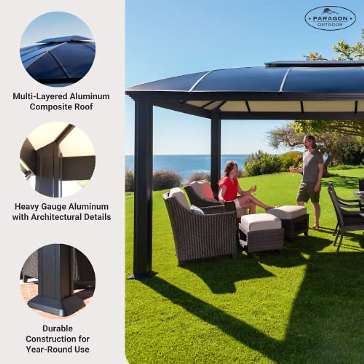 Paragon-Outdoor GZ3DXL Hardtop Hardtop Siena Gazebo, Black, 12' x 16'