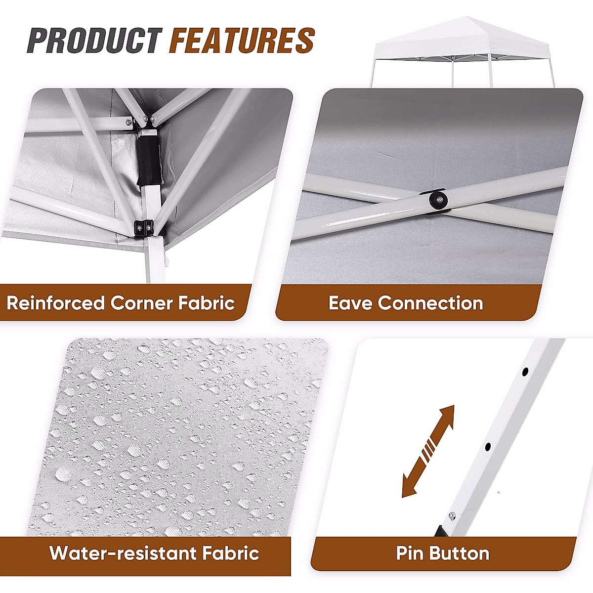 EAGLE PEAK 8x8 Slant Leg Pop-up Canopy Tent Easy One Person Setup Instant Outdoor Beach Canopy Folding Portable Sports Shelter 8x8 Base 6x6 Top (White)