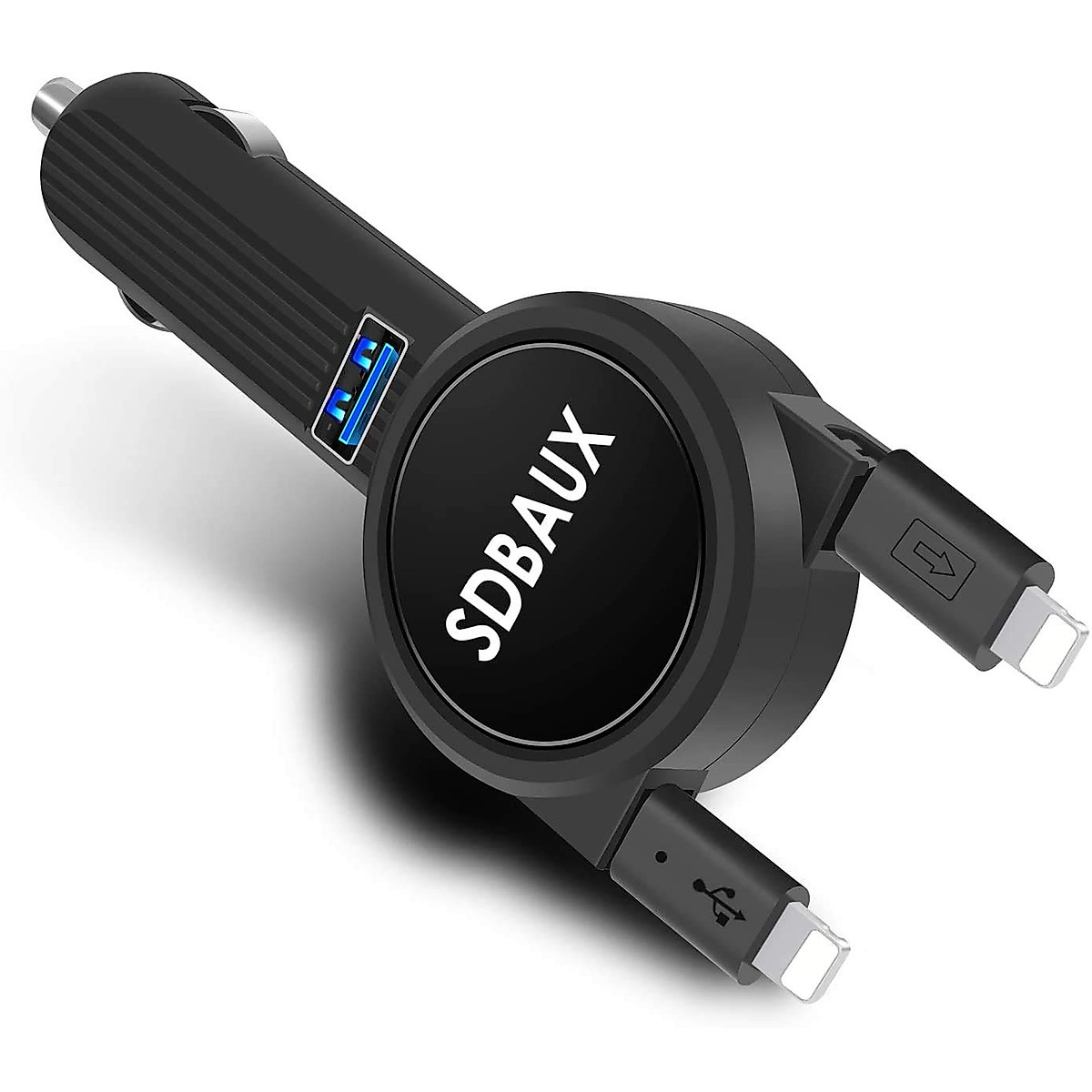 SDBAUX Car Charger,Quick Charge 3.1A/15W with 2.3ft Dual Retractable Cable,Compatible for Phone 14 13 12 11 Pro XS Max XR X 8 7 6 Plus 5s,1 USB Port Compatible with All USB Device Charging