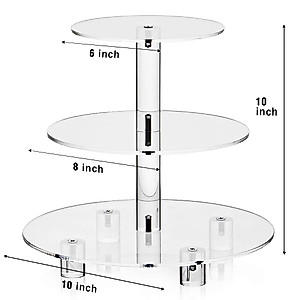 Acrylic Cupcake Stand, Clear Dessert Tower Holder Display with Base for Wedding, Party, Baby Shower, 3 Tier Round, Transparent