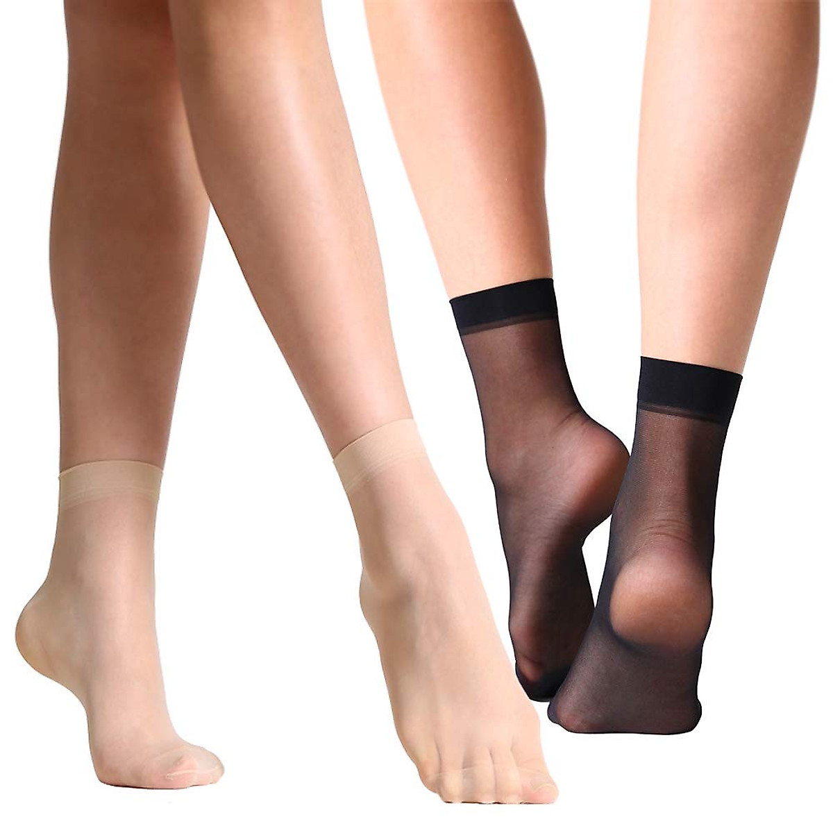 MANZI 12 Pairs Women's Ankle High Sheer Socks (6 Pairs Black,6 Pairs Nude)