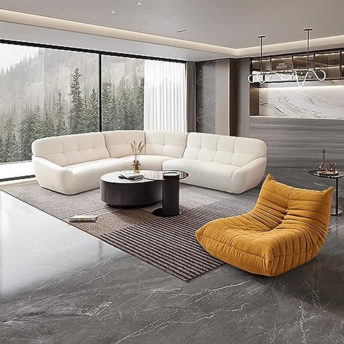 BAMOOLI Fireside Chair, Modern Comfy Teddy Fabric Lazy Floor Sofa Armless Lounge Chair, Upholstered Bean Bag Couch Oversized Corner Chair for Living Room, Bedroom, Office, Salon, Orange