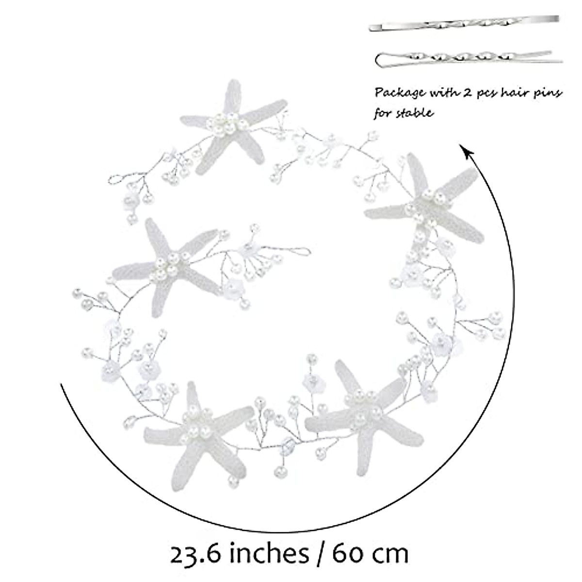 Unicra Starfish Bride Wedding Hair Vine Pearl Bridal Headband Headpiece Beach Wedding Hair Accessories for Women and Girls (A Silver)