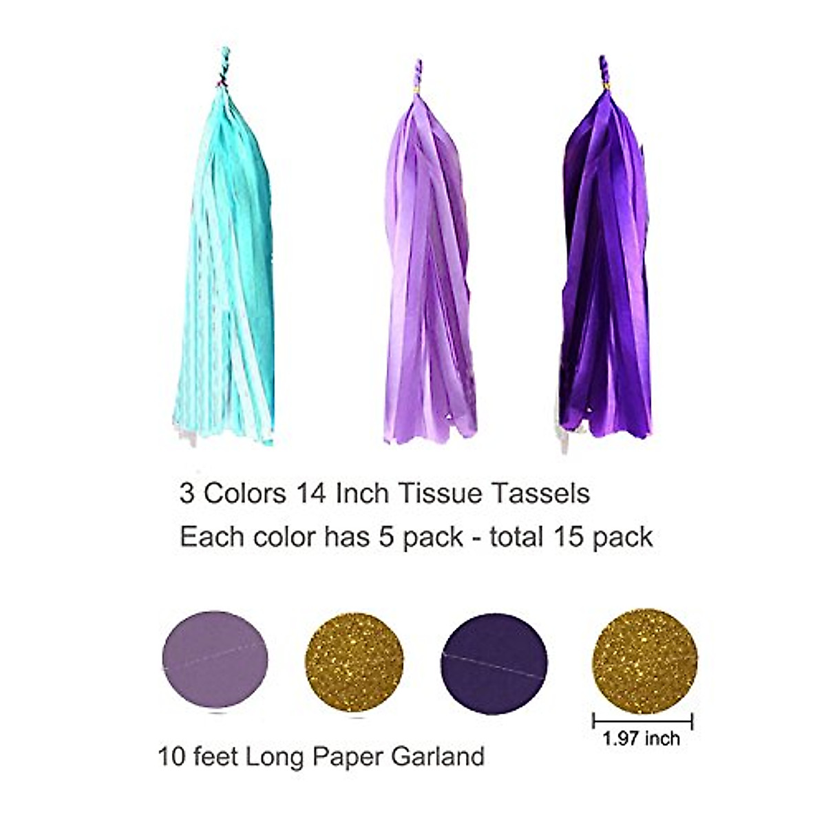 Mermaid Party Decorations, Recosis 57 Pcs Pom Poms Paper Tassel Garland Mermaid Confetti Balloons for Mermaid Birthday Baby Shower Frozen Under the Sea Party Supplies - Teal Lavender Purple
