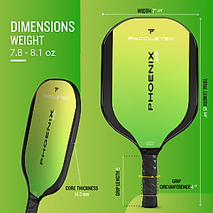 Paddletek Phoenix G6 Pickleball Paddle | Professional Pickleball Paddles with Honeycomb Core, Polycarbonate Surface, Graphite PolyCore & High Tack Performance Grip | USAPA Approved