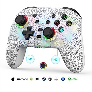 arVin Switch Controller, Wireless Switch Pro Controllers for Switch/Lite/OLED/PS4/PS3/PC/iPhone/Android Remote Gaempad Joystick with Unique Crack/9-Color RGB Light/6-Axis Gyro/Vibration/Turbo/Back Key