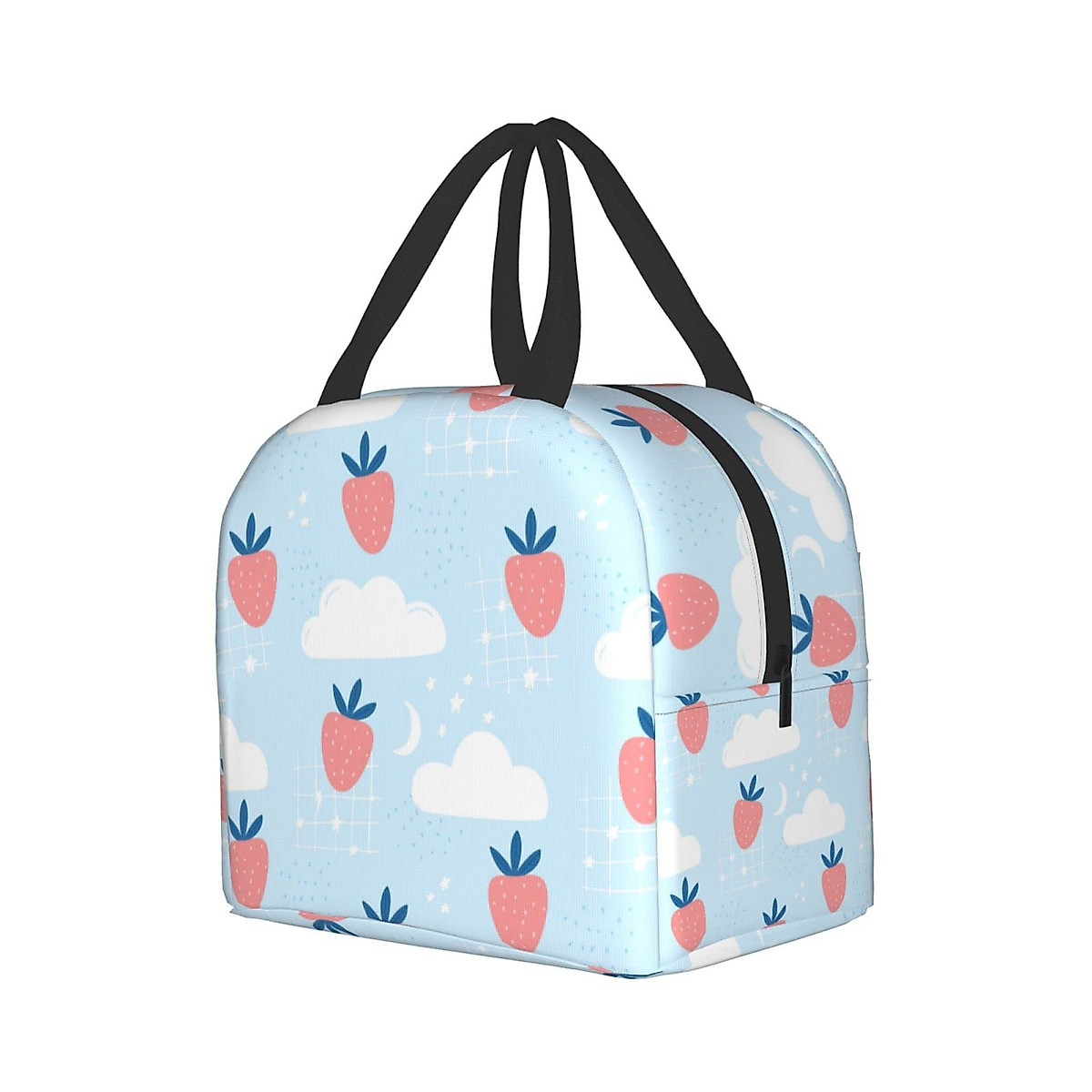 Ucsaxue Cute Strawberry With Clouds, Moon And Stars Lunch Bag Reusable Lunch Box Work Bento Cooler Reusable Tote Picnic Boxes Insulated Container Shopping Bags For Adult Women Men