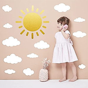 Sun Wall Decal White Cloud Wall Decals Nursery Wall Decor Kids Wall Decals Peel and Stick Wall Stickers Clouds for Ceiling Vinyl Wall Decals for Kids Baby Children's Bedroom Playroom Decor