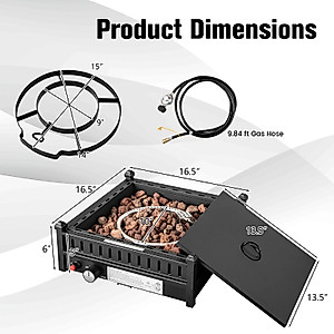 Giantex Tabletop Propane Fire Pit, 16.5 Inch Outdoor Firepit, 40,000 BTU Outdoor Gas Fire Pit w/ 2" Umbrella Hole, Removable Lid, Simple Igniting System, Lava Rocks & Tank Seat, Fire Pits for Tables
