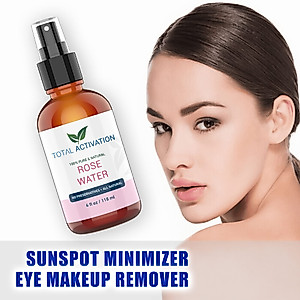 Large 4 oz 100% Pure, Organic Moroccan Rose Water Spray Face Toner, Skin Body Hair Spray, Eye Makeup Remover Alcohol Free Toner Minimizes Scar Hydrating Soothing Mist for Dry Oily Combination Skin