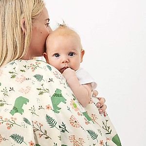 Farmer Mani Floral Bear Muslin Swaddle Blankets, Baby Muslin Quilt for Boys Girls Toddlers, Everything Blanket, Stroller Cover, Large 43"X45"(Flower Bear)