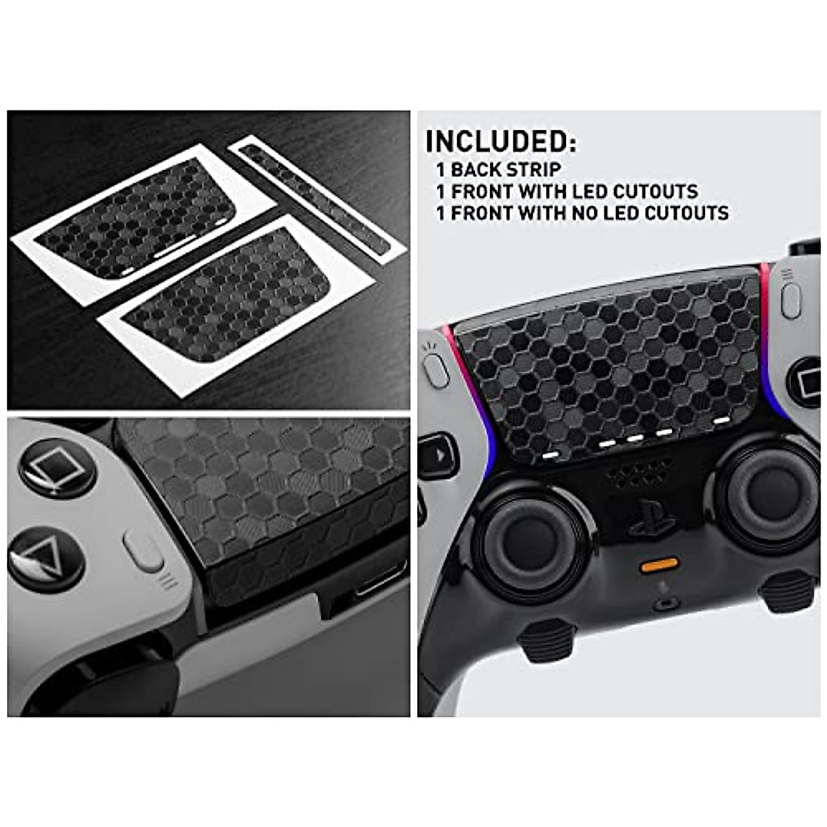 TouchProtect Black Hex Pro Bundle for PS5 | Dualsense Edge & Standard Dualsense Textured Trackpad Skin Combo Pack.