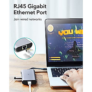 ESR 8-in-1 Portable Hub, USB-C Hub with Gigabit Ethernet, 4K@30Hz HDMI, 100W PD, 2 USB 3.0 Ports, 1 USB 2.0 Port, SD Card Reader, Compatible with iPad 10/Pro 11/12.9, MacBook Pro, and USB-C Devices