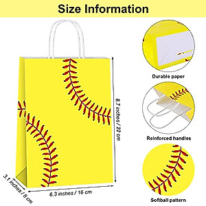 durony 16 Pieces Softball Gift Bag Softball Print Paper Bags Goodie Favor Bags for Softball Party Decorations Supplies
