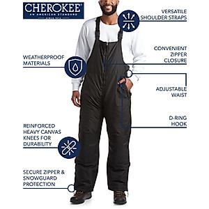 Cherokee Men's Snow Bib - Insulated Waterproof Snow Pants Ski/Snowboard Overalls (M-2XL), Size Large, Black