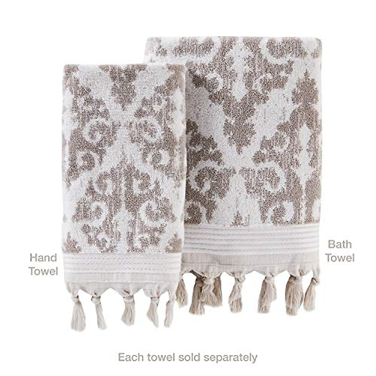 SKL Home Mirage Fringe 100% Turkish Cotton Hand Towel (2-Pack), Taupe