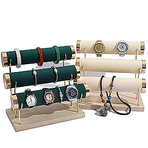 Aqerimit Detachable Bracelet Holder, Three Tier Racks Jewelry Display Stand, Stylish Velvet Wrist Watch Organizer, Beige